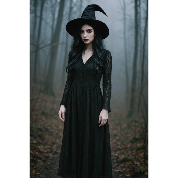Nostalgia | Dresses | Vintage Nostalgia Maxi Black Lace Shirt Dress ...